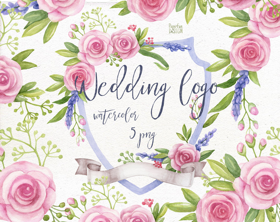 Watercolor Wedding Floral Logo. Simple Pink Roses Individual - Etsy