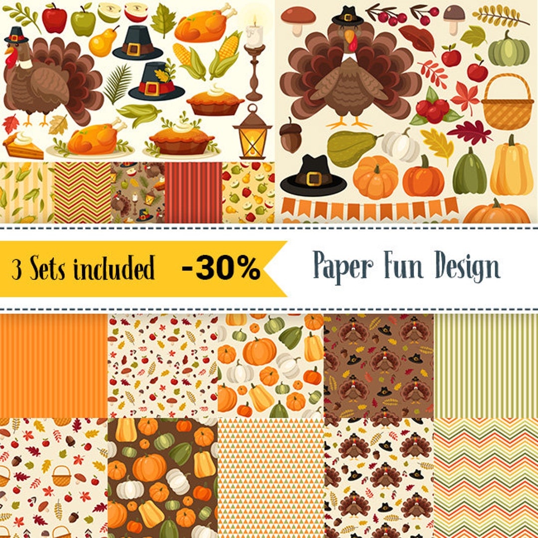 Thanksgiving Clipart Bundle Sale. Autumn, Fall Clip Art. Digital Paper ...