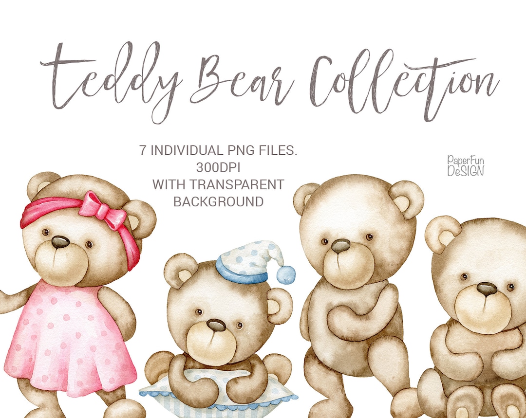 Watercolor Teddy Bear Clipart. Cute Baby Boy Girl. Gender Free Bear ...