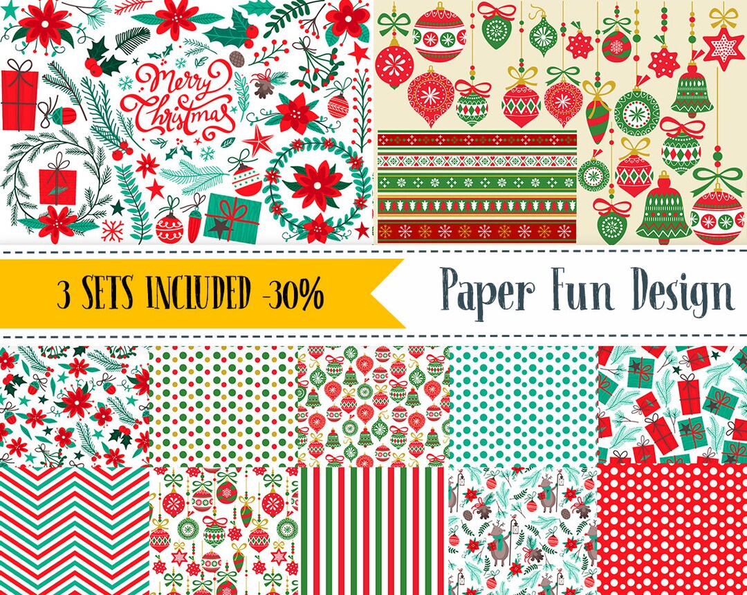 Traditional Christmas Bundle Clip Art. Digital Paper, Seamless Paper ...