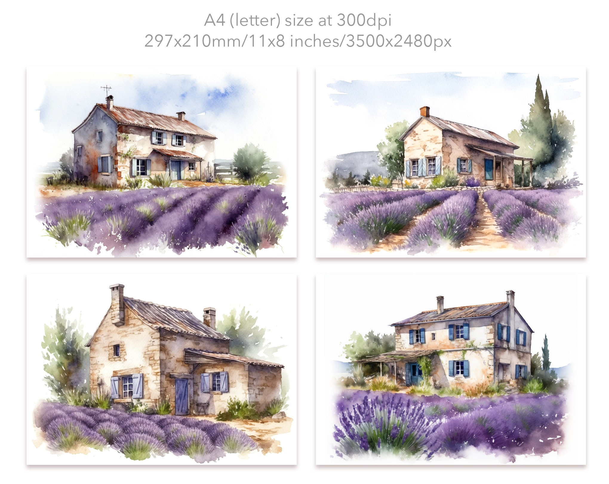 Provence House Digital Watercolor Clipart. AI Illustration. Lavender ...