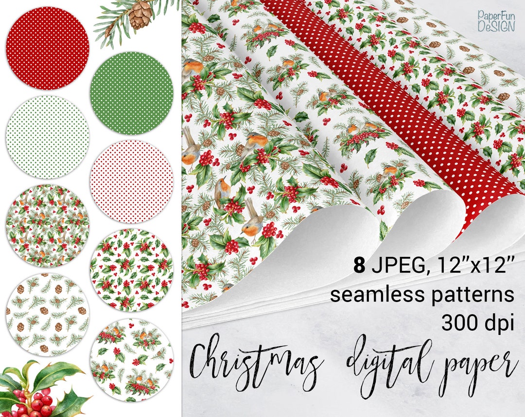 Christmas Digital Wrapping Paper, Holiday Seamless Pattern, Digital ...