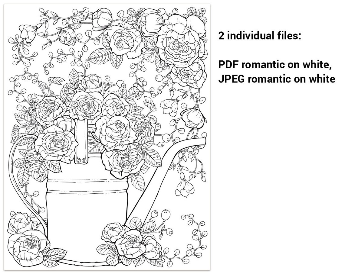 PDF, JPEG Printable Adult Coloring Page. Botanical Printable Coloring ...
