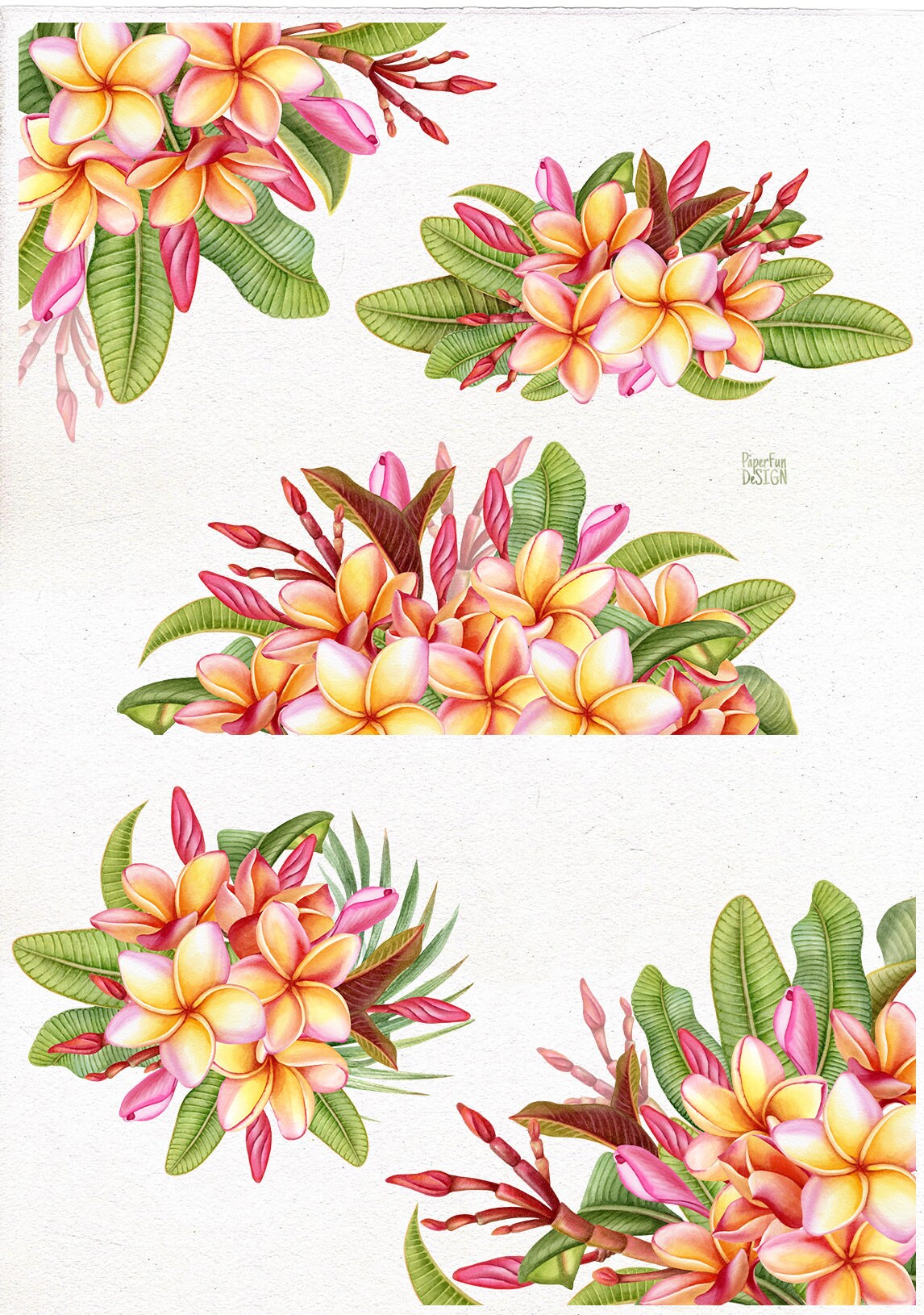 Watercolor Plumeria Bouquets. High Resolution Tropical Digital - Etsy