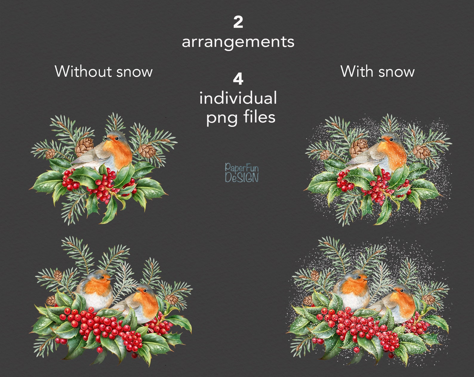 Watercolor Christmas Digital Arrangements. Watercolour Winter - Etsy