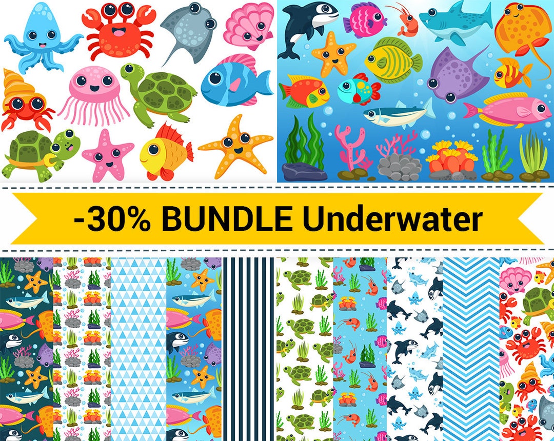 Underwater Bundle Ocean Life Clip Art, Digital Paper, Cute Sea ...
