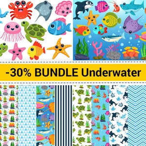 Underwater Bundle Ocean Life Clip Art, Digital Paper, Cute Sea ...