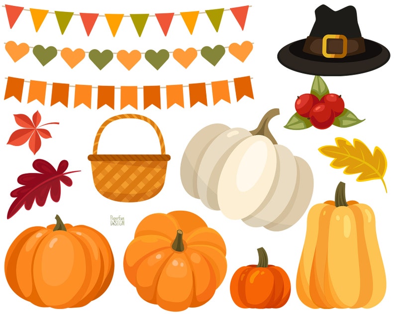 Thanksgiving Individual PNG. Colourful Autumn Clipart | Etsy