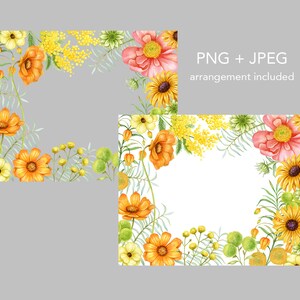 Watercolor Yellow Flowers Clip Art. Orange Summer Spring Flower, Field ...