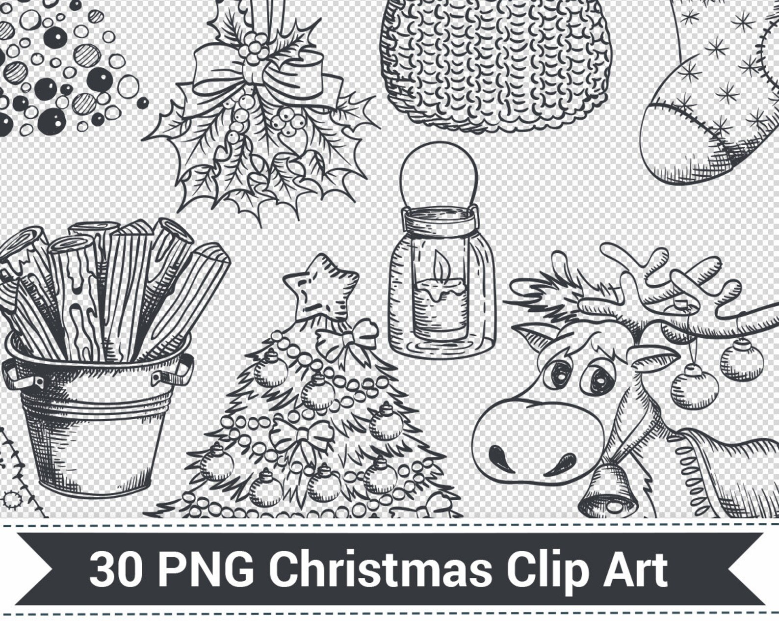 Christmas Hand Drawn Clip Art Holiday Winter Essentials - Etsy UK