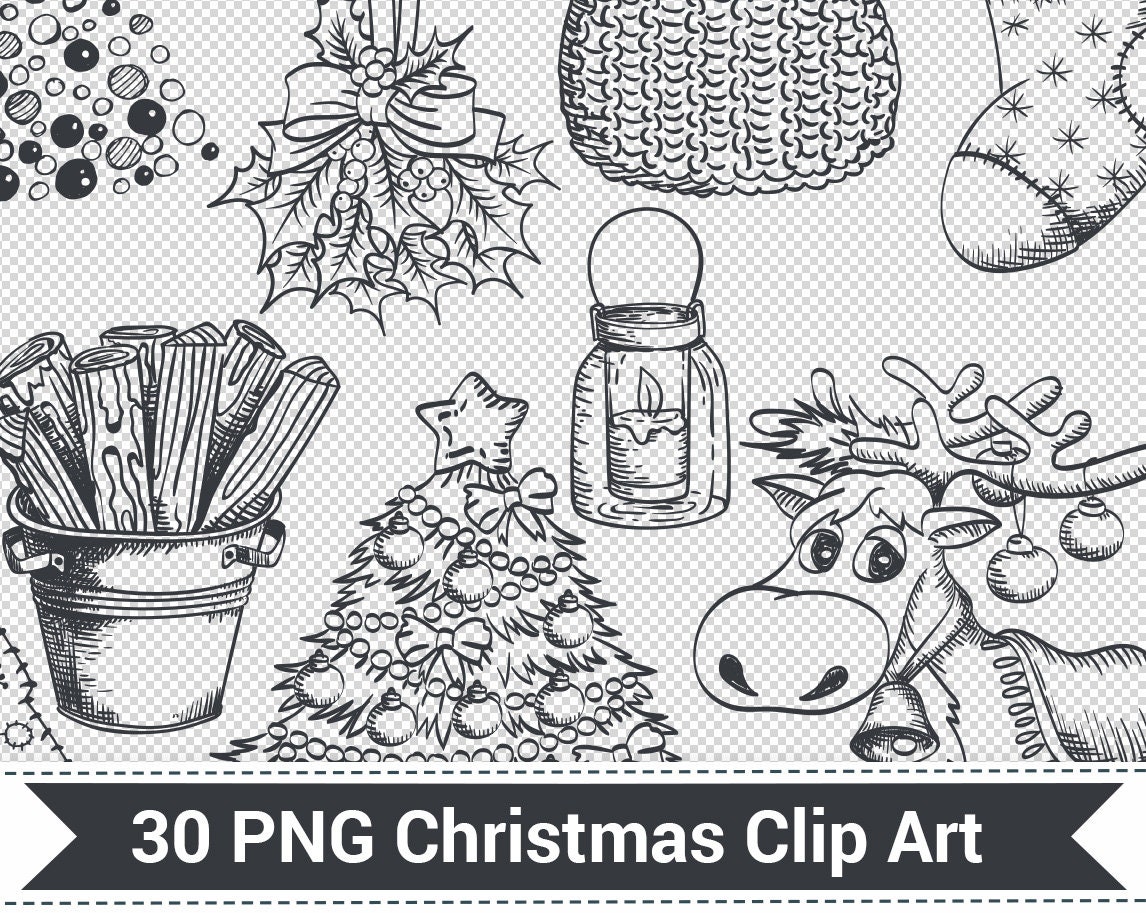 Christmas Hand Drawn Clip Art Holiday Winter Essentials - Etsy UK
