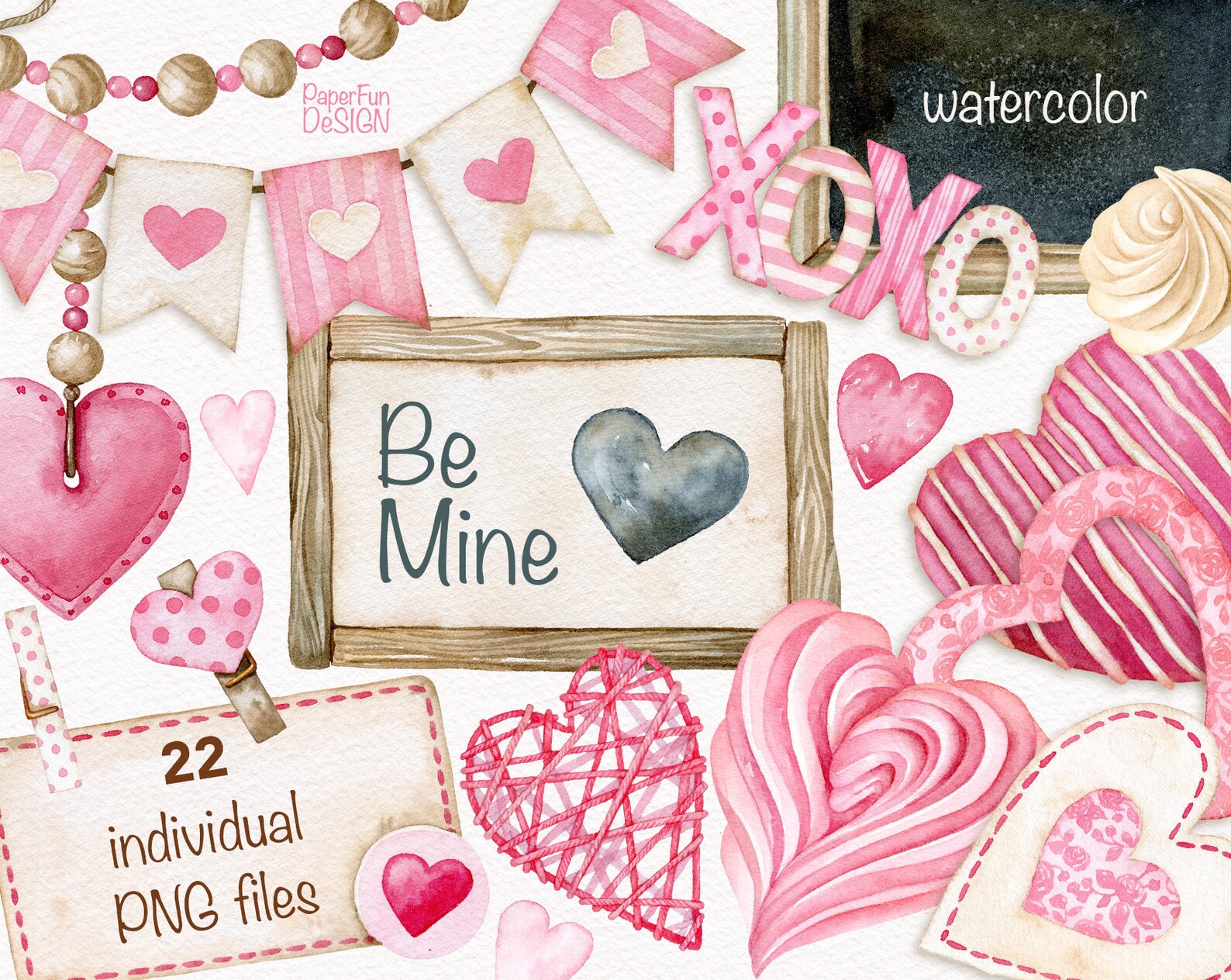 Watercolor Love Clip Art. Hearts Romantic Clipart. Pink | Etsy