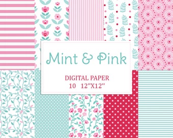 Mint Digital Paper | Etsy