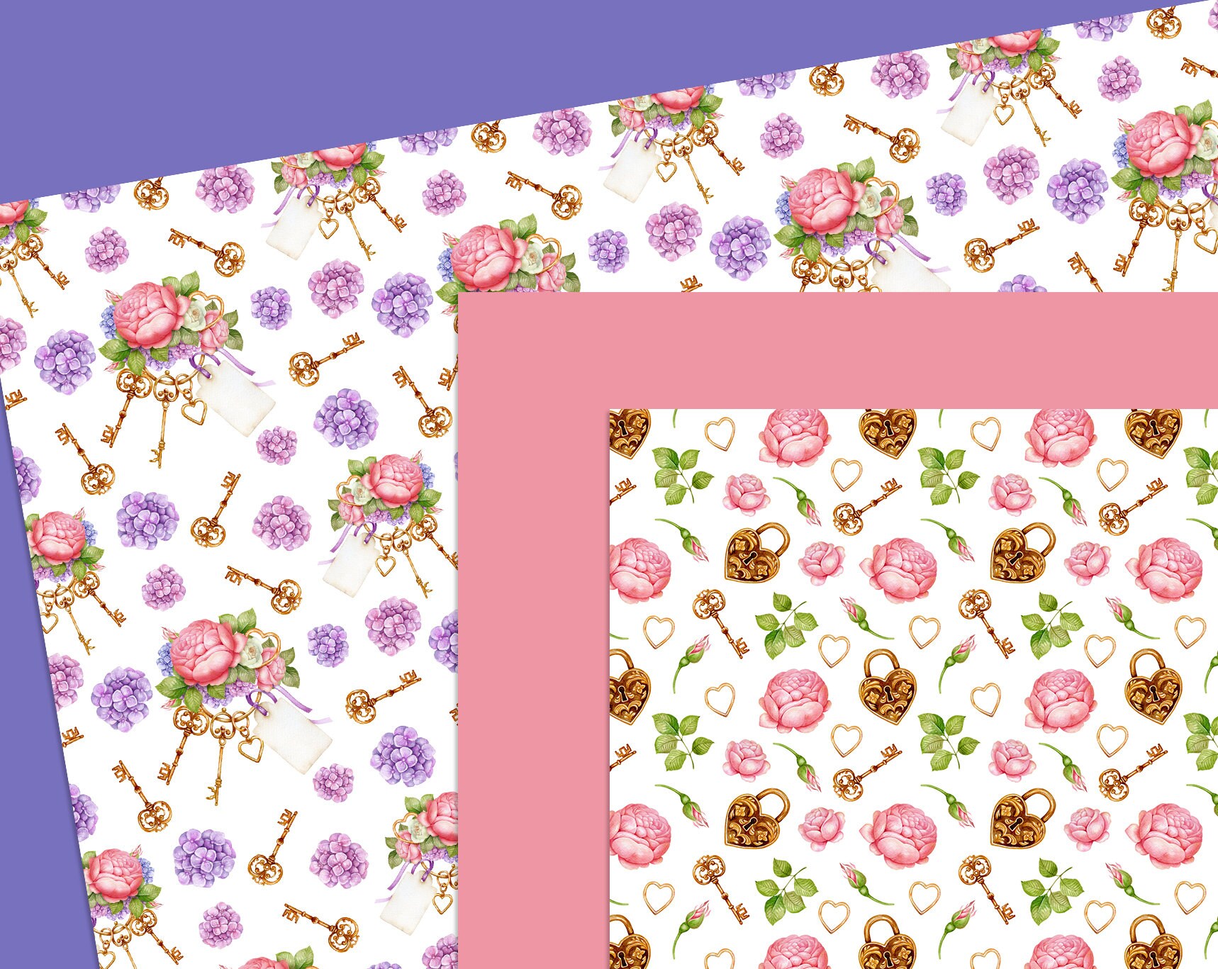 Romantic Watercolor Digital Paper Pack Wedding Decor JPEG. - Etsy