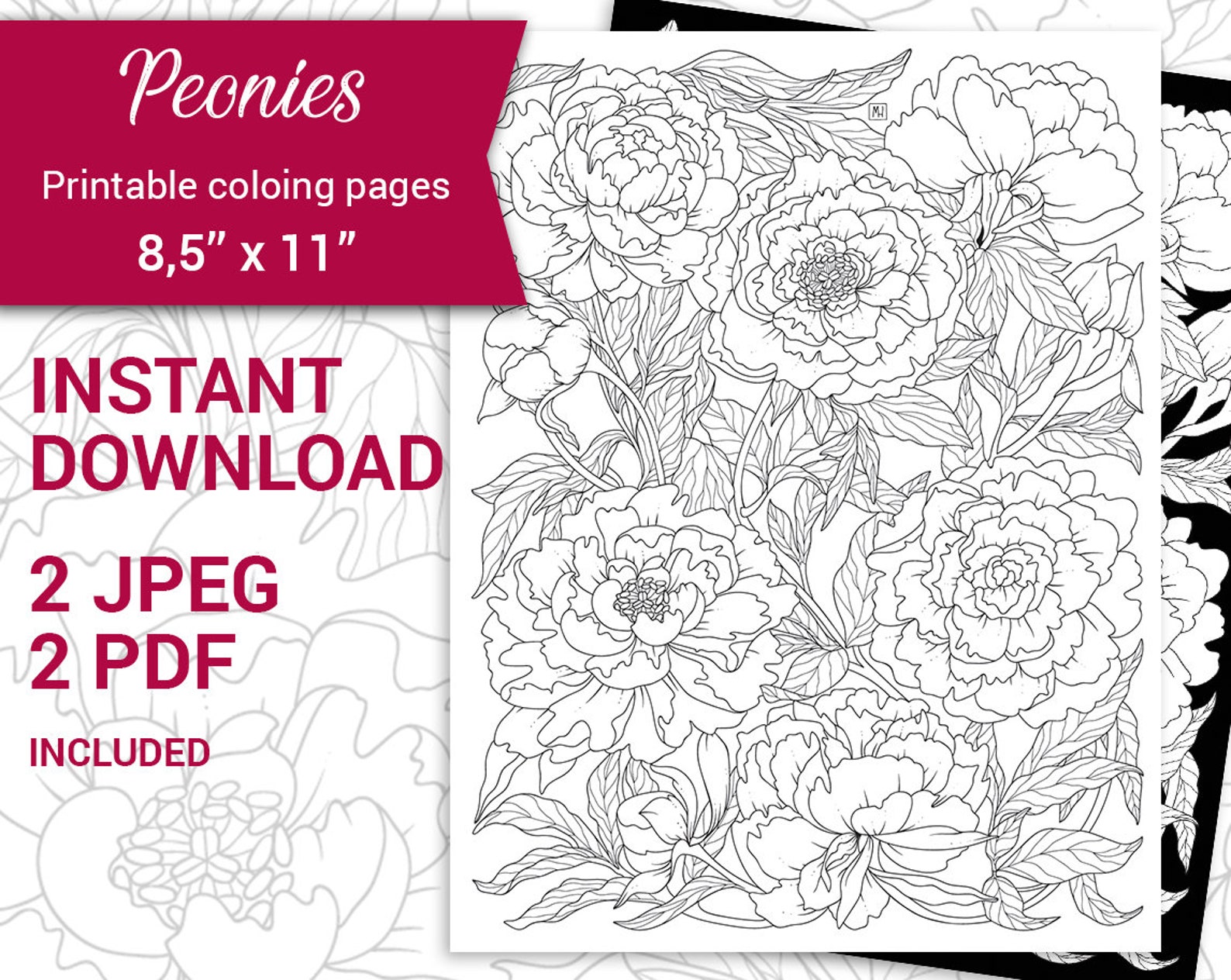 PDF JPEG Digital Adult Coloring Book Floral Arrangements | Etsy