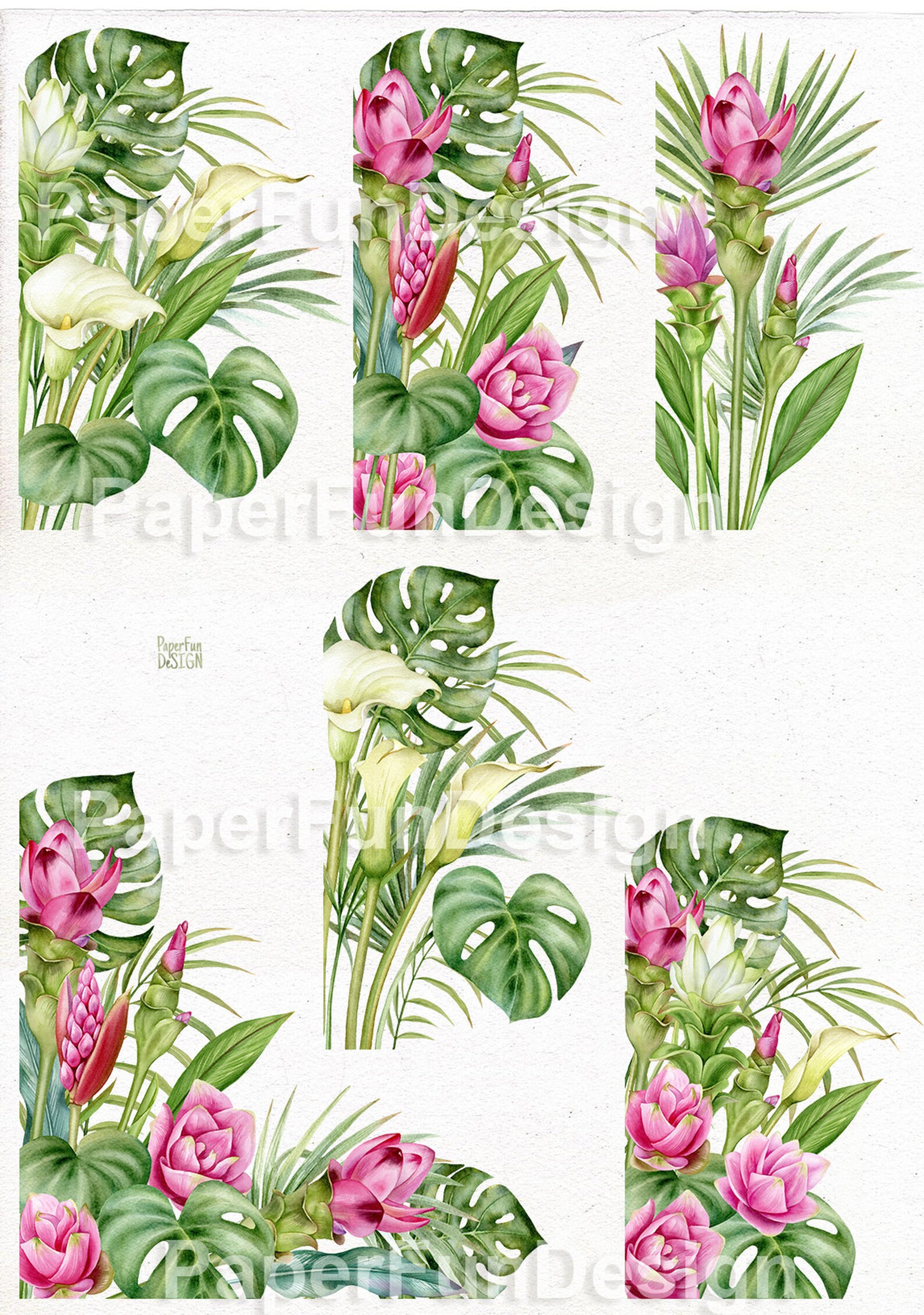 Tropical Bundle Clipart. Watercolor Painted Individual High-resolution ...