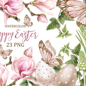 Easter Watercolor Clipart, Digital Easter Eggs Clip Art, Spring Blossom ...