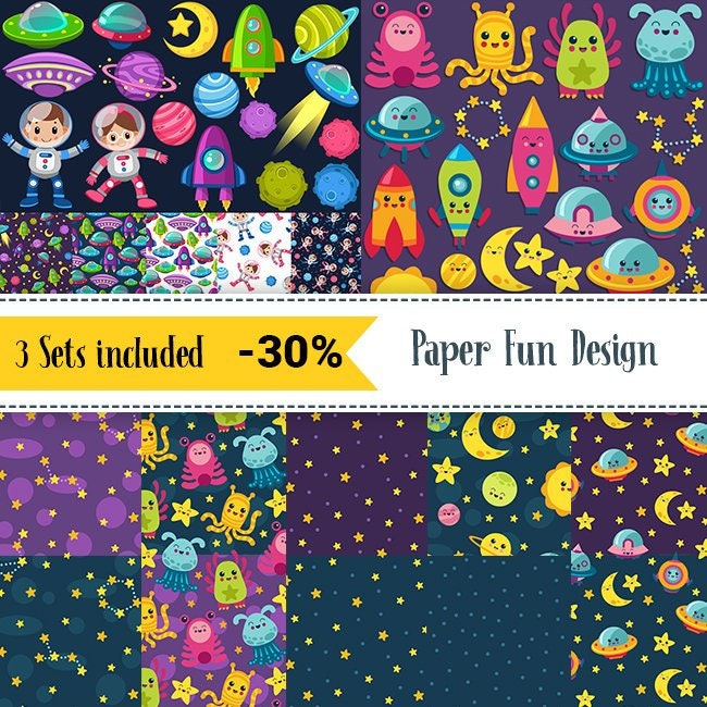 Outer Space Clipart Bundle Sale. Space Digital Paper Seamless - Etsy