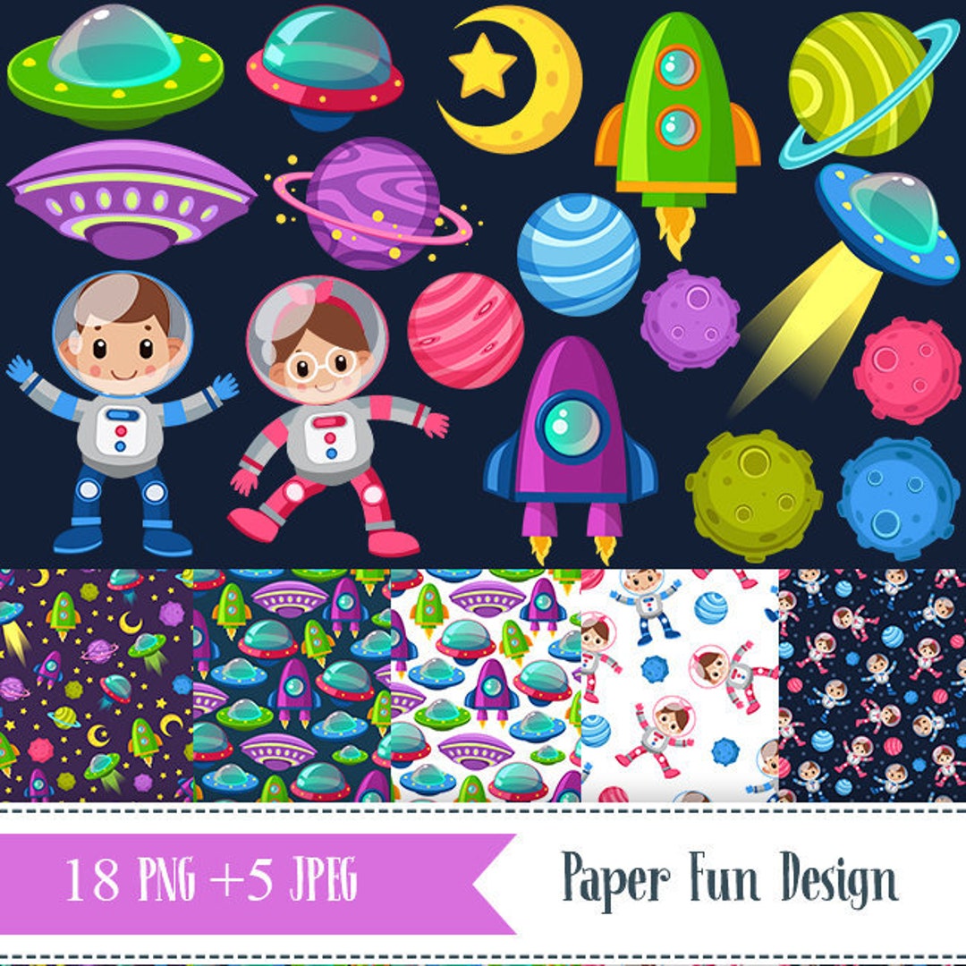 Outer Space Clipart. Digital Paper, Seamless Pattern, Space Digital ...