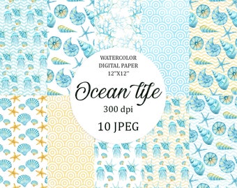 To the Sea Background, Watercolor Texture, Digital Paper Clipart, Blue ...