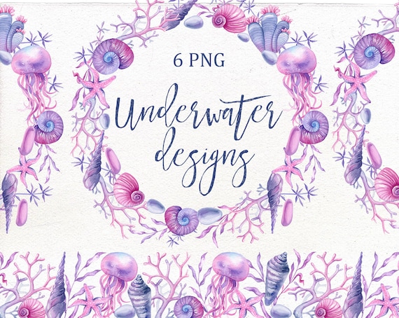 Nautical Frame. Watercolor Underwater Wreath Clipart Sea - Etsy