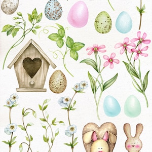 Easter Watercolor Clipart, Digital Easter Eggs Clip Art, Spring Blossom ...