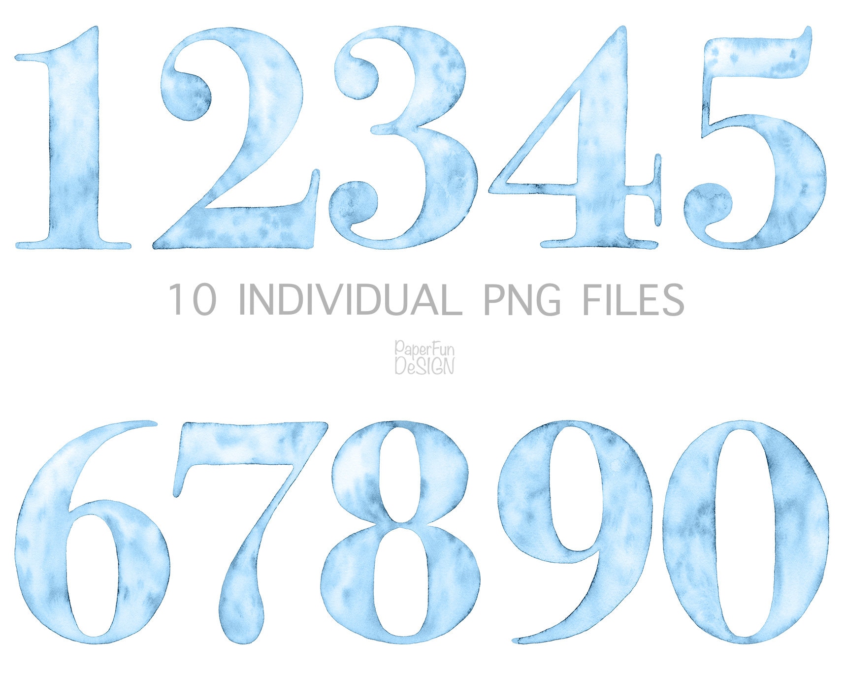 Watercolor Numbers Clipart. Numeral Clip Art Blue Boys - Etsy