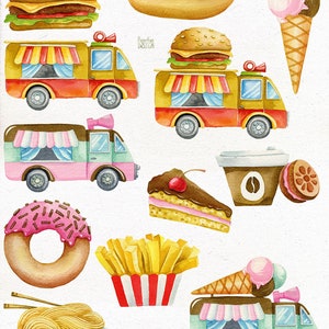 Watercolor Individual PNG Fast Food Clipart. Hamburger, Ice-cream ...