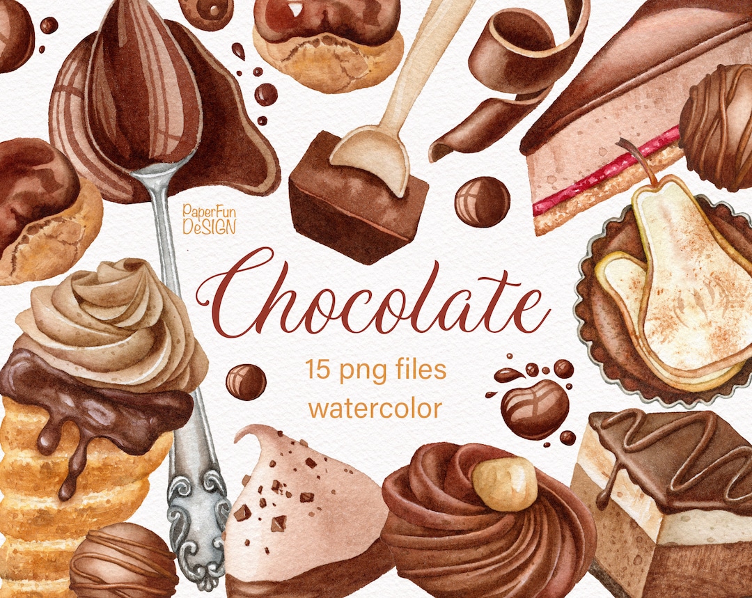 Watercolor Chocolate Clipart. Sweet Cake, Bonbons, Hot Chocolate, Candy ...
