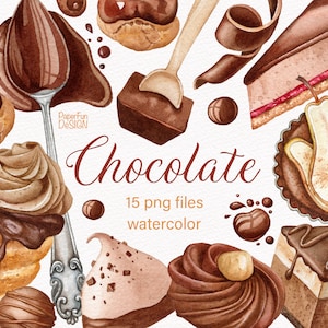 Watercolor Chocolate Clipart. Sweet Cake, Bonbons, Hot Chocolate, Candy ...