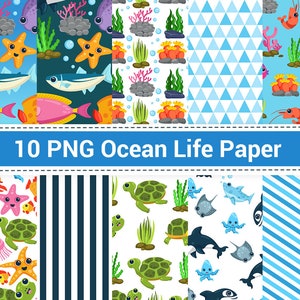Underwater Digital Paper, Ocean Life, Sea Creatures Background, Fish ...