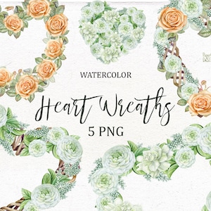 Watercolor Heart Wreath Clipart. Watercolor Floral Wreath Clip Art ...