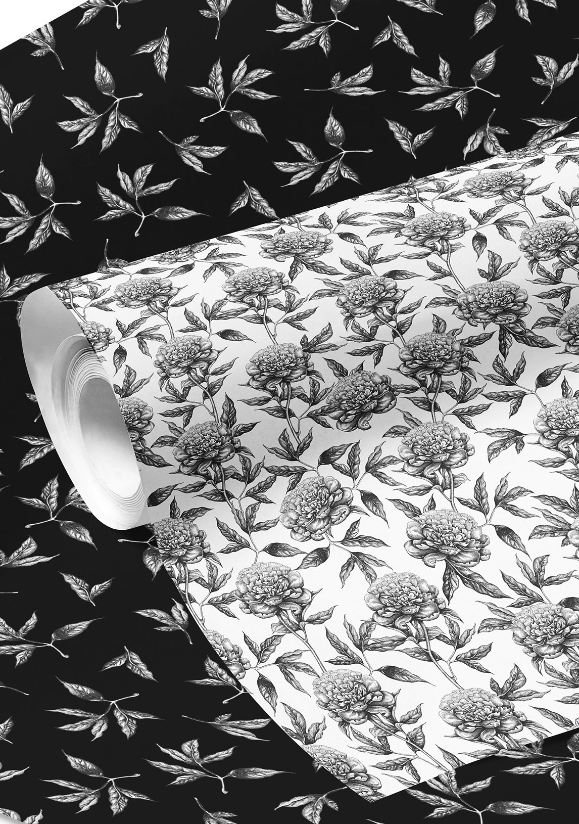 Digital Paper Pack. Fabric Pattern. Black and White Hand Drawn Peony ...