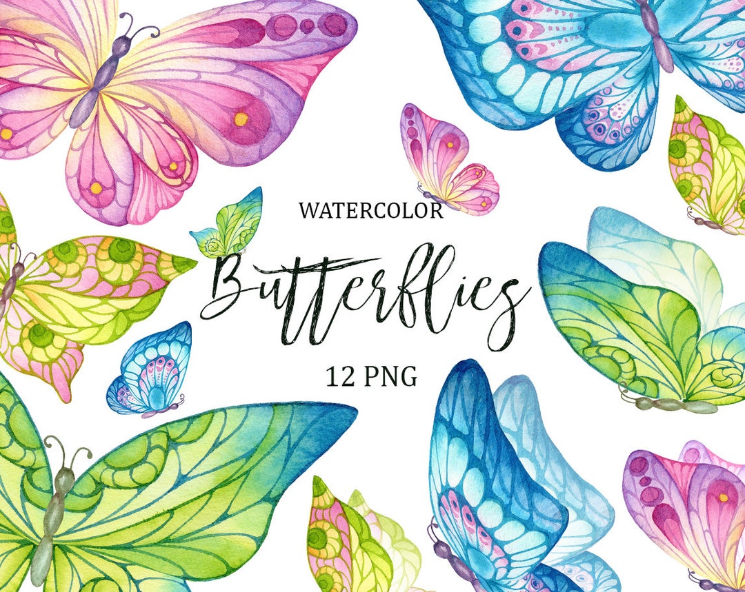 Digital Watercolor Butterfly Clip Art. Easter Clipart, Blue Butterfly ...