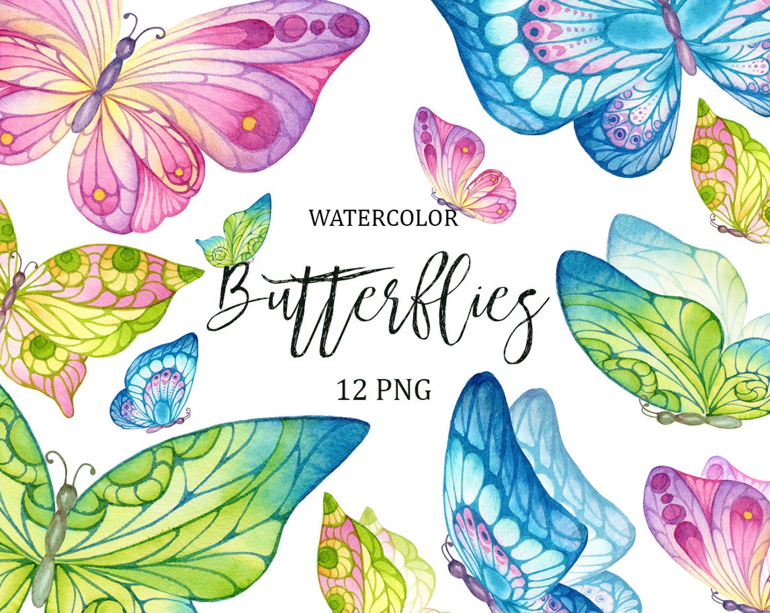 Digital Watercolor Butterfly Clip Art. Easter Clipart Blue - Etsy