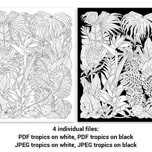 PDF, JPEG Digital Adult Coloring Tropical Page, Botanical Printable ...