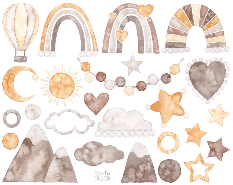 Watercolor Modern Rainbow Clip Art. Neutral Watercolour - Etsy