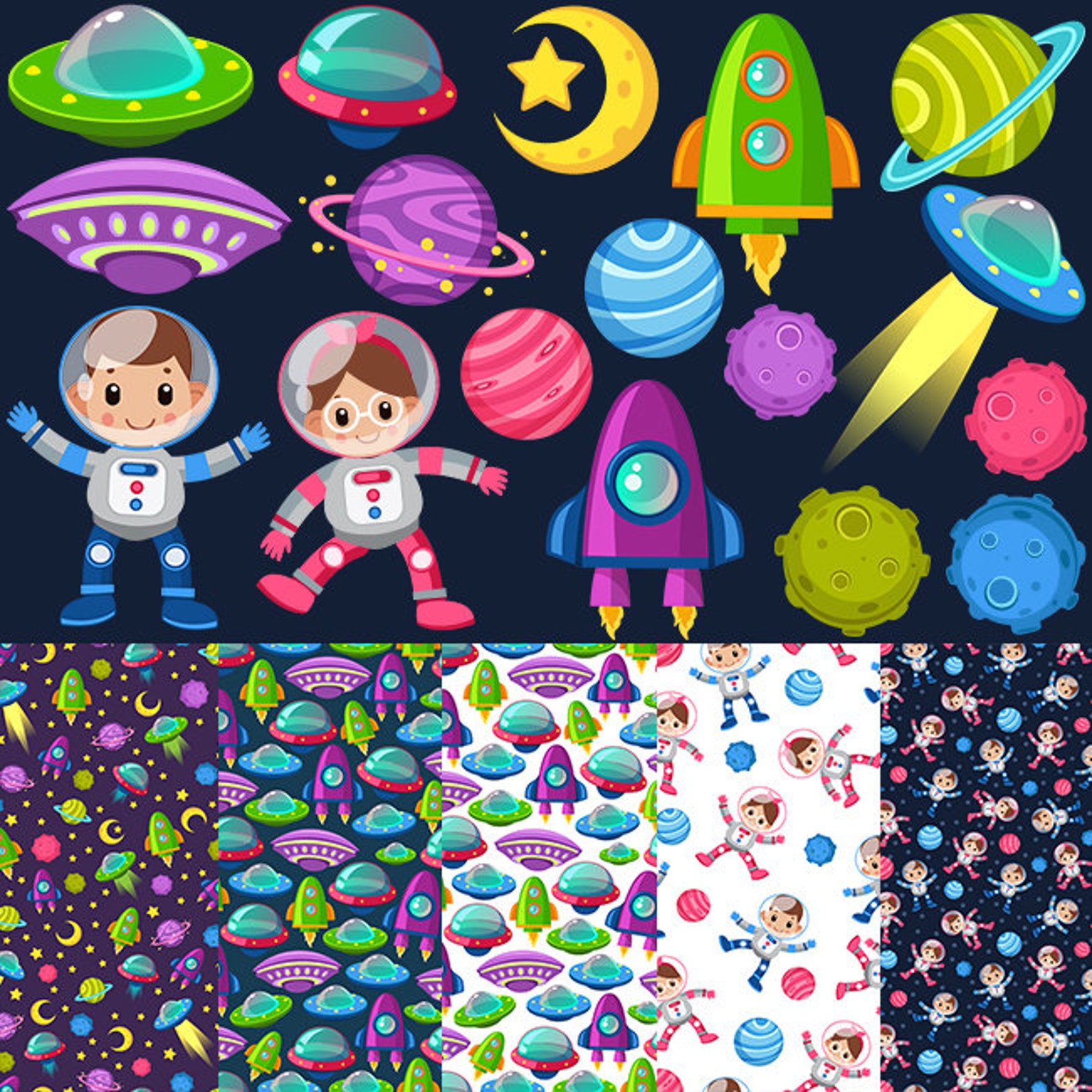 Outer Space Clipart Bundle Sale. Space Digital Paper Seamless - Etsy