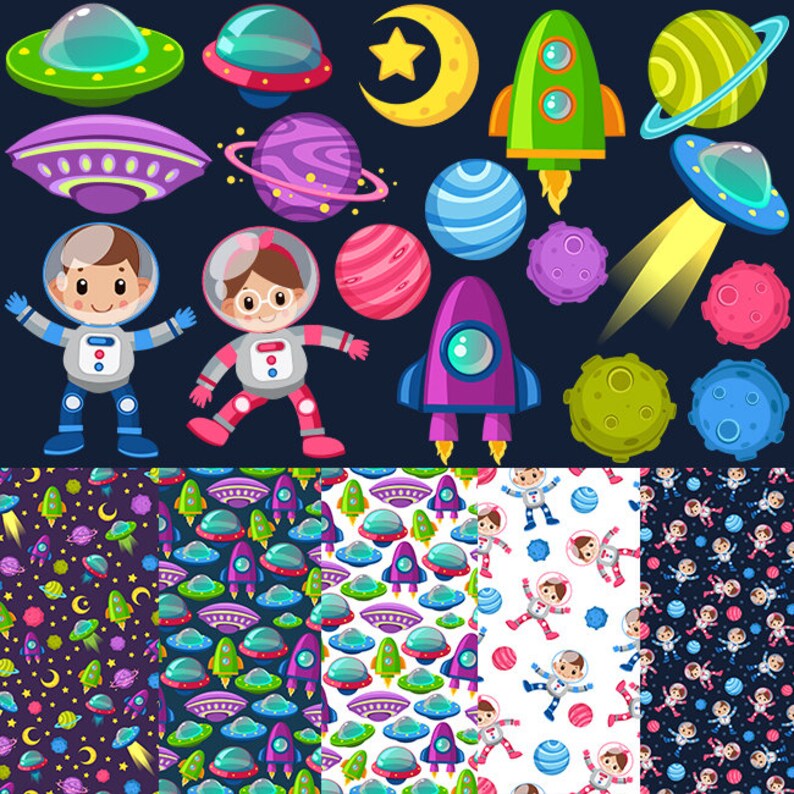 Outer Space Clipart Bundle Sale. Space Digital Paper, Seamless Pattern ...