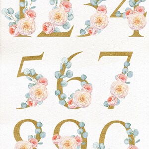 Watercolor Floral Golden Number Clip Art, Digital Wedding Number ...