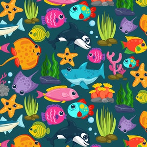 Underwater Digital Paper, Ocean Life, Sea Creatures Background, Fish ...