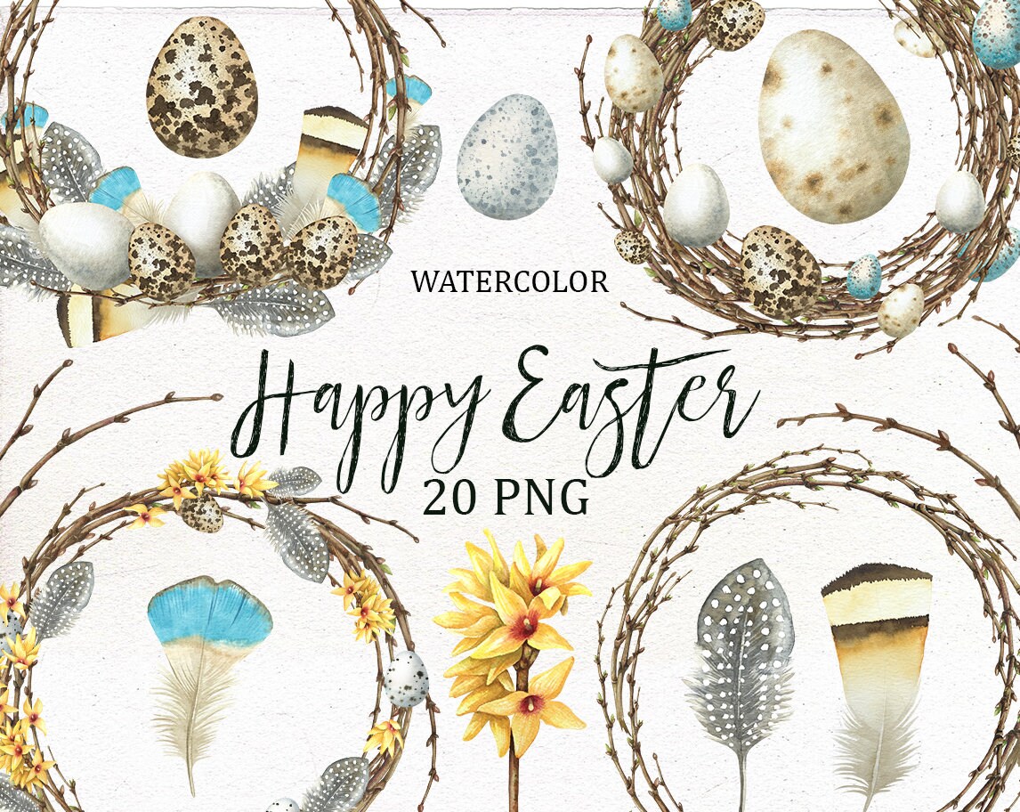 Happy Easter Clipart Digital Watercolor Clip Art Easter - Etsy
