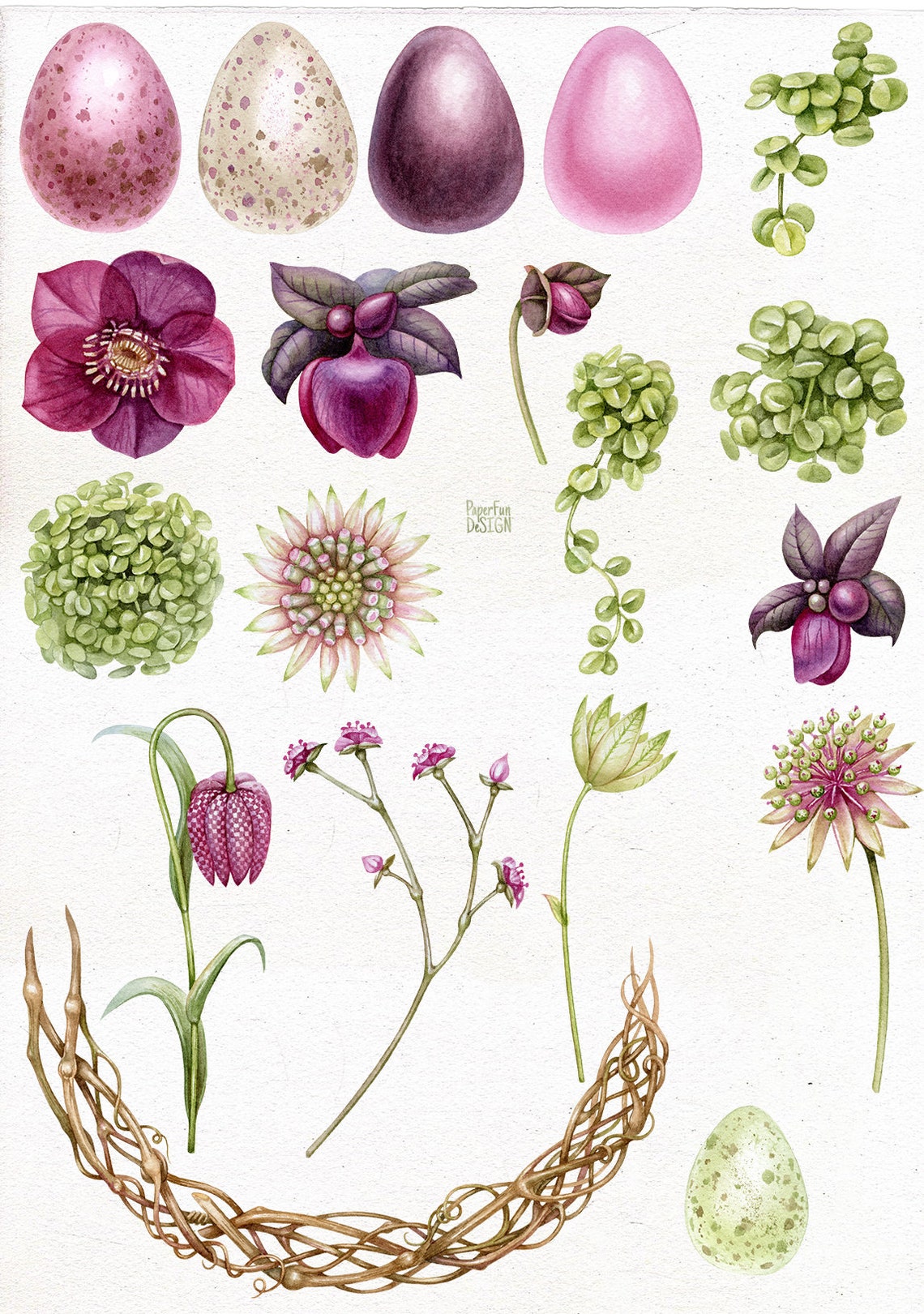 Watercolor Easter Individual PNG Clipart. Spring Flowers Clip | Etsy