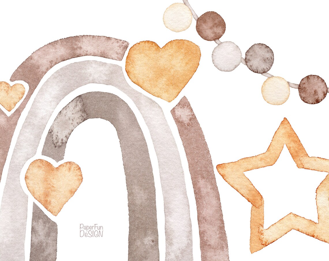 Watercolor Modern Rainbow Clip Art. Neutral Watercolour Abstract ...