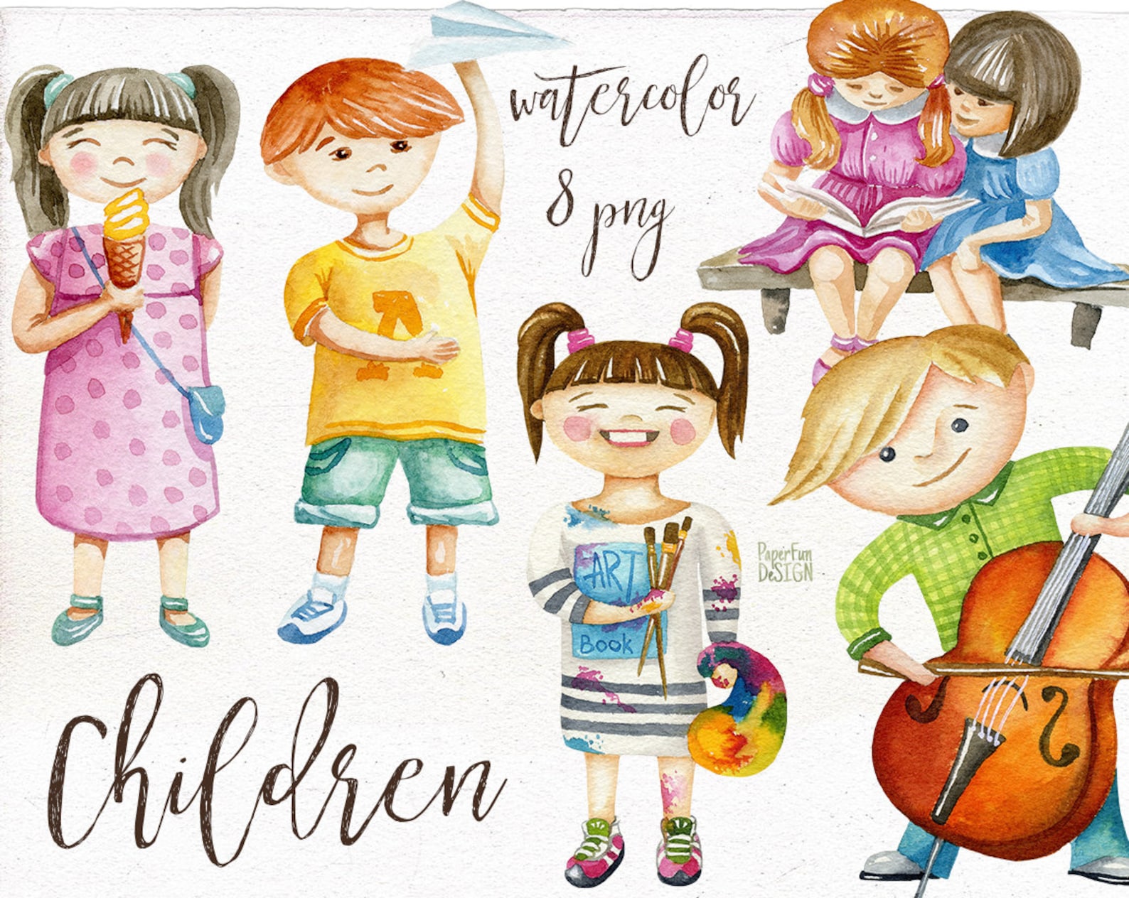 Cute Watercolor Children Clipart. Individual PNG. Cute Funny - Etsy