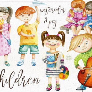 Cute Watercolor Children Clipart. Individual PNG. Cute Funny Happy ...