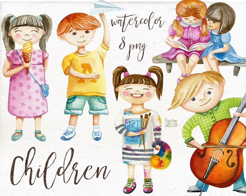 Cute watercolor Children clipart. Individual PNG. Cute Funny | Etsy