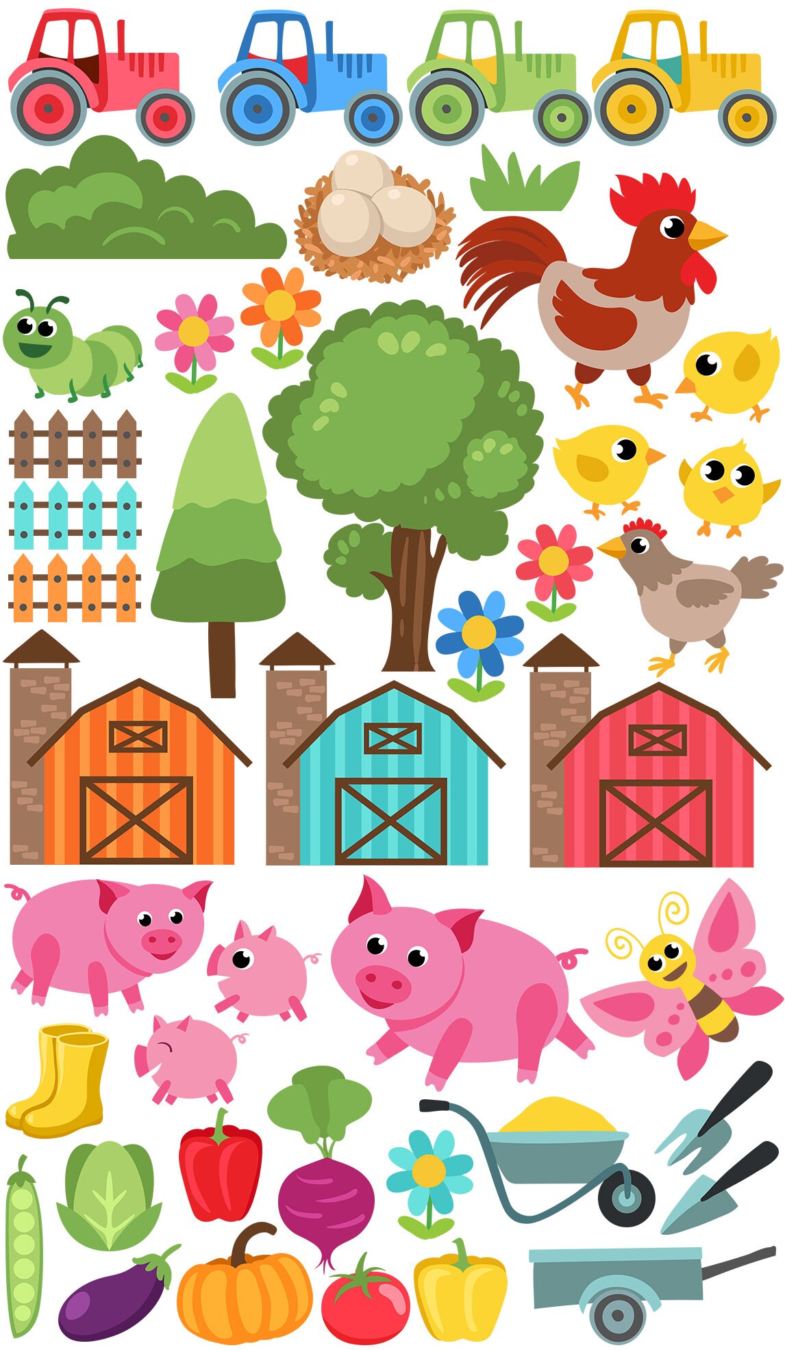 Digital Farm Clip Art. Seamless Pattern, Fabric Pattern, Digital Paper ...