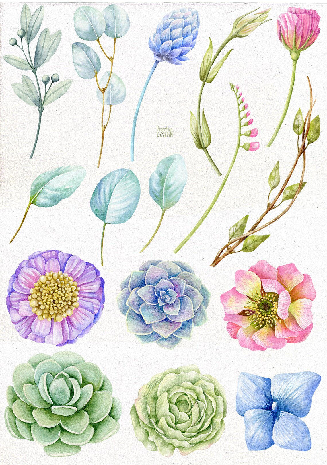 Watercolor Digital Floral Clipart. Pink Purple Flowers - Etsy