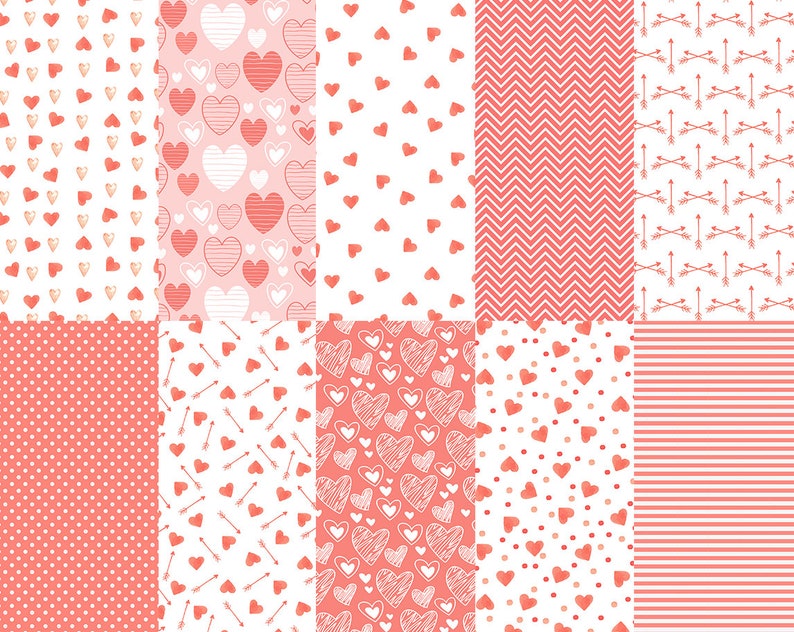 Watercolor Digital Papers. Valentine Red Heart Background. Scrapbook ...